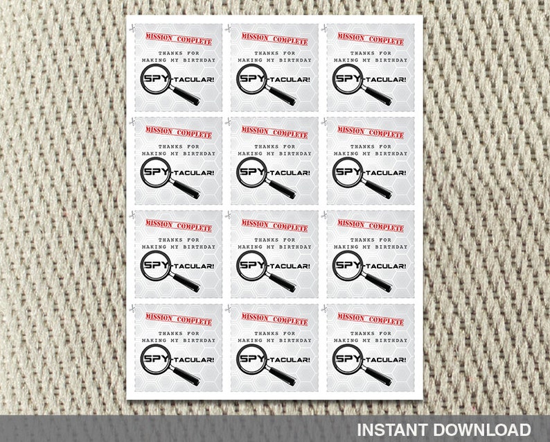 Thank You Tags Stickers Secret Agent Spy Mission | Etsy