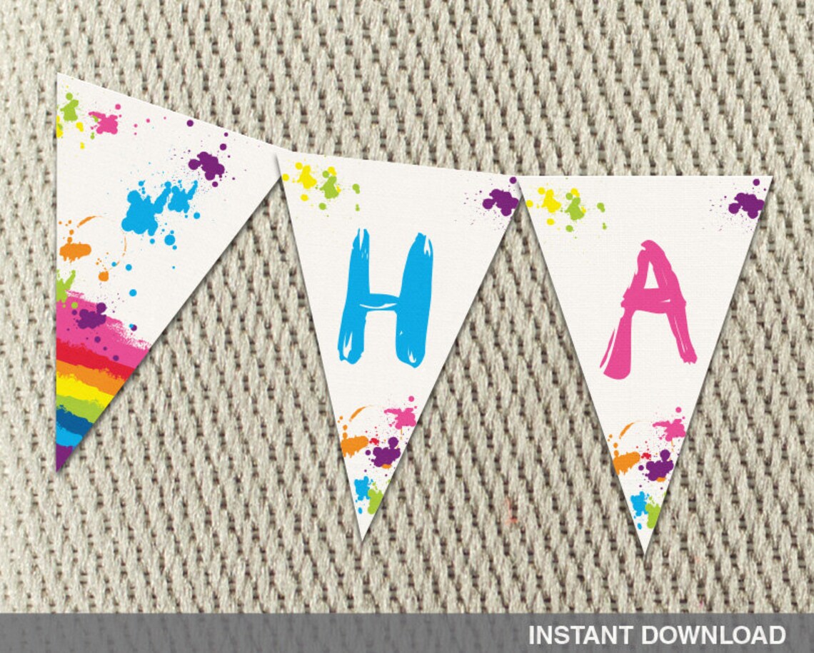 Pennant Banner Art Party Paint Splatter Rainbow - Etsy