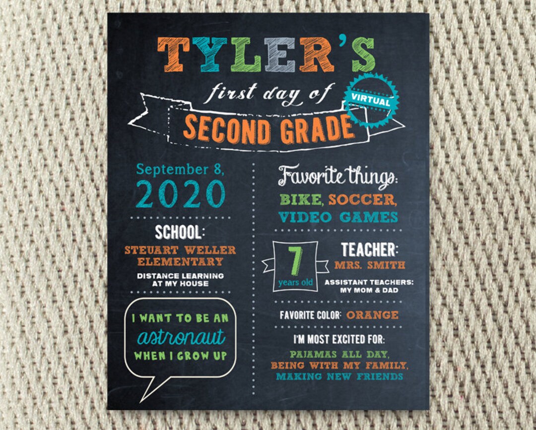 Sporty Blue First Day of School Chalkboard Sign Virtual: 8x10 Digital ...