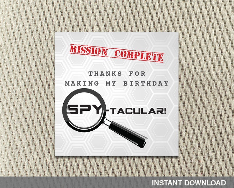 Thank You Tags Stickers Secret Agent Spy Mission - Etsy