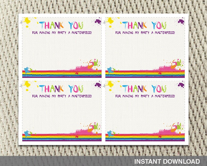 Thank You Card - Art Party - Paint - Splatter - Rainbow Happy Birthday ...