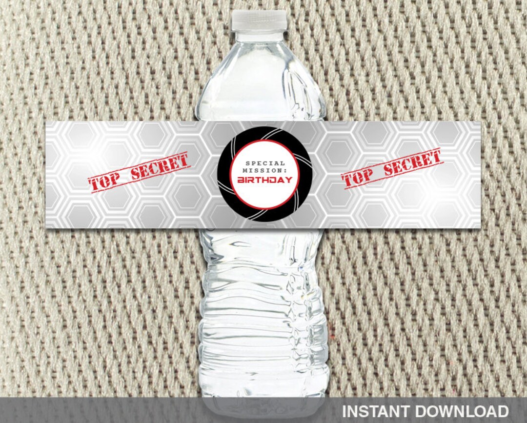 Water Bottle Labels - Secret Agent Spy - Mission Impossible - Birthday ...