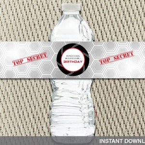 Water Bottle Labels Secret Agent Spy Mission Impossible Birthday ...