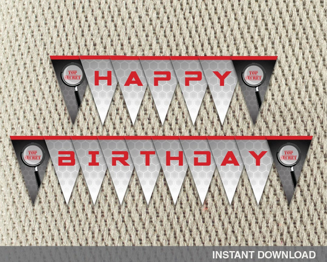 Pennant Banner - Secret Agent Spy - Mission Impossible - Happy Birthday ...