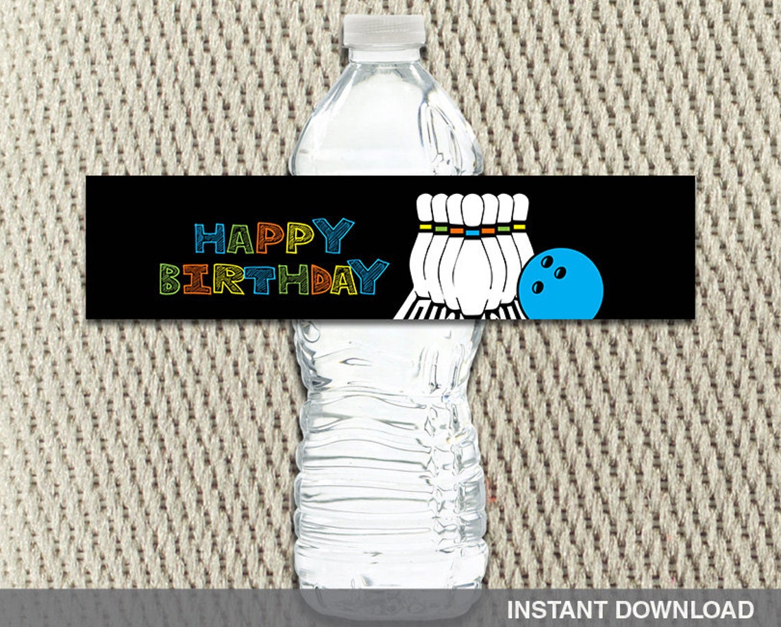 Water Bottle Labels - Bowling - Strike - Let's Bowl - Happy Birthday ...
