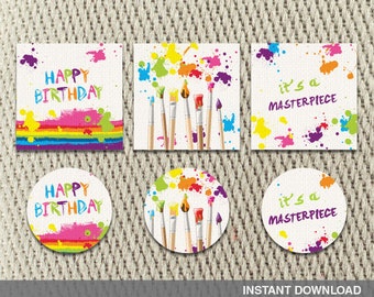 Thank You Card Art Party Paint Splatter Rainbow Happy Birthday Instant ...