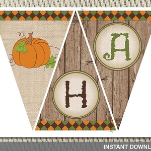 Pennant Banner - Rustic Argyle Pumpkin - Farm - Fall - Happy Birthday ...