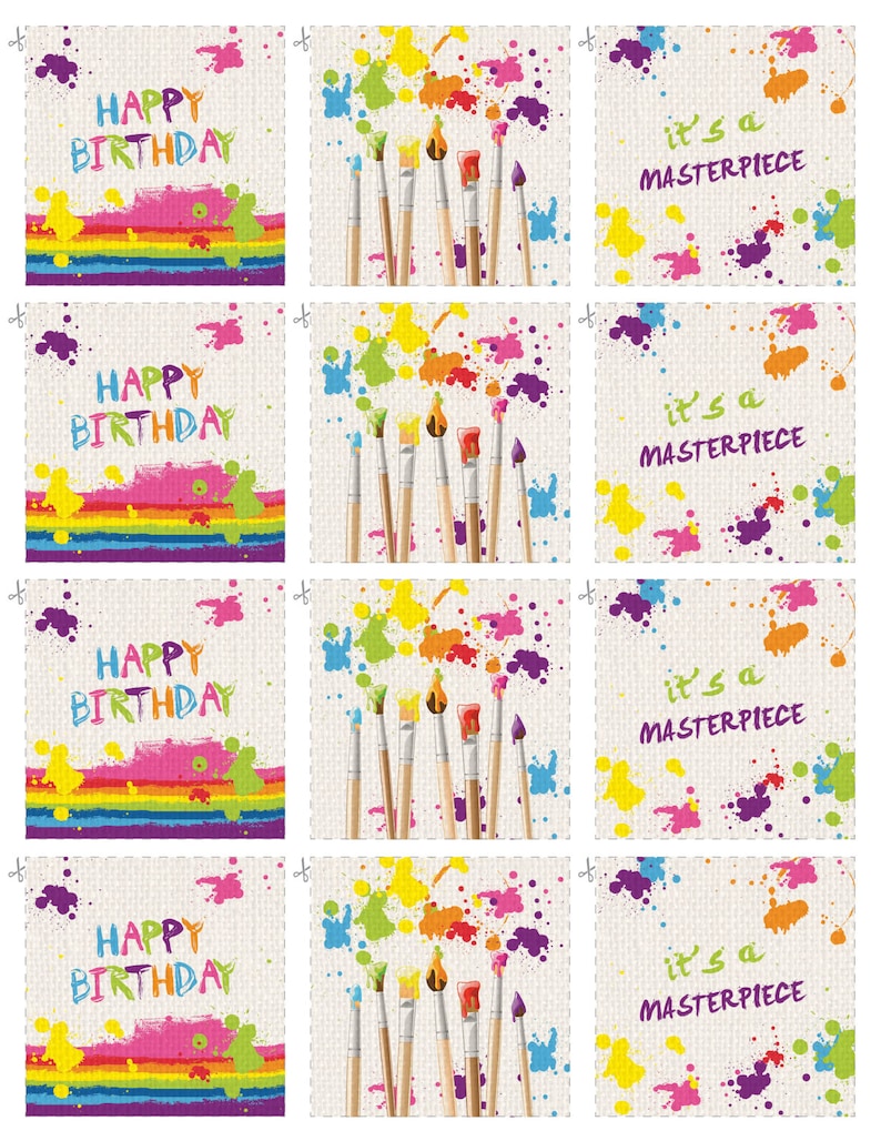 Favor Tags Stickers Art Party Paint Splatter Rainbow | Etsy