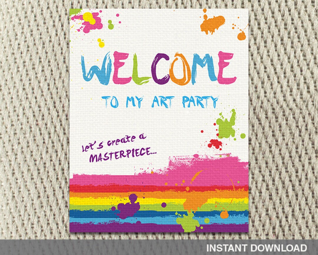 16x20 Welcome Poster - Art Party - Paint - Splatter - Rainbow - Happy ...