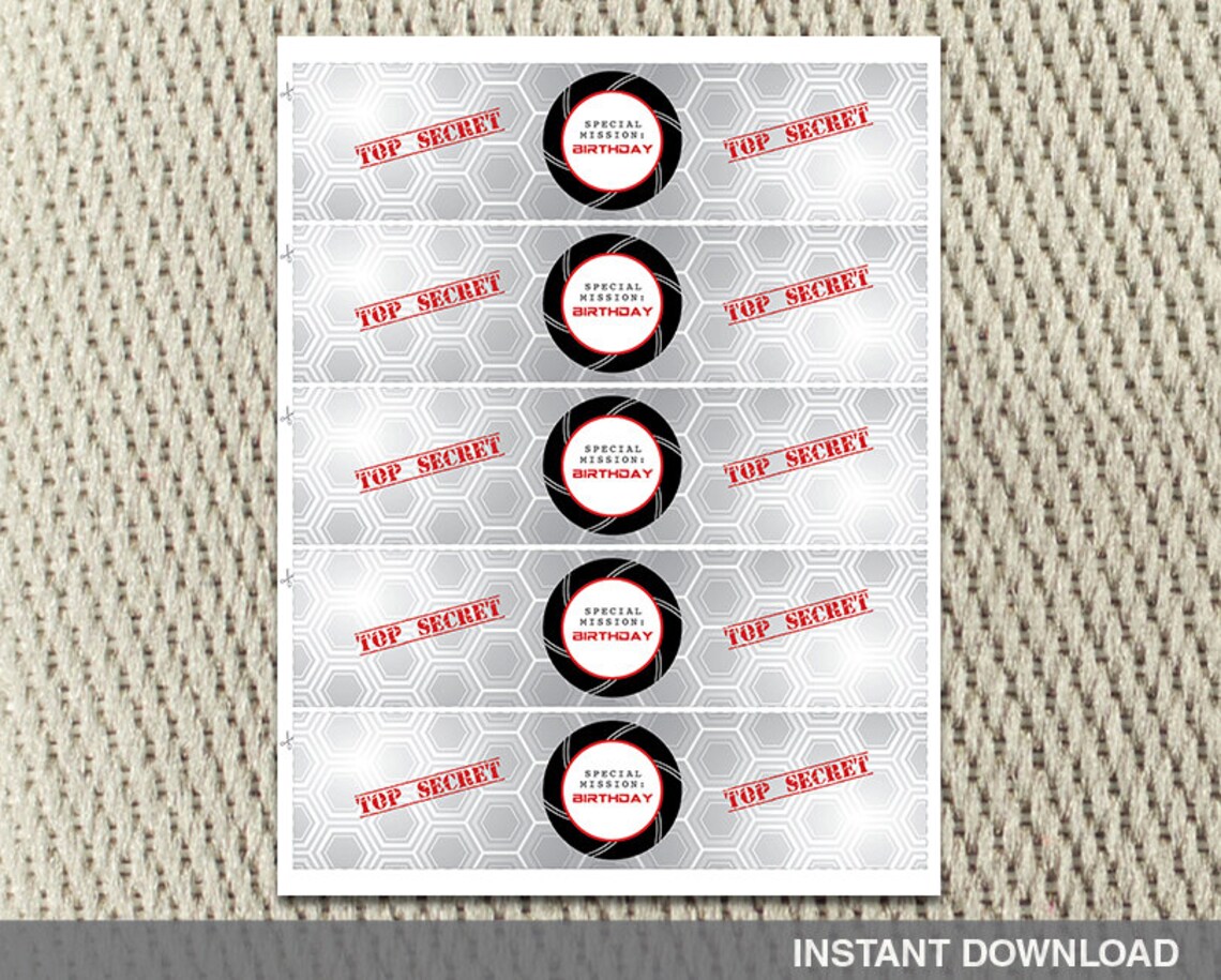 Water Bottle Labels Secret Agent Spy Mission Impossible - Etsy