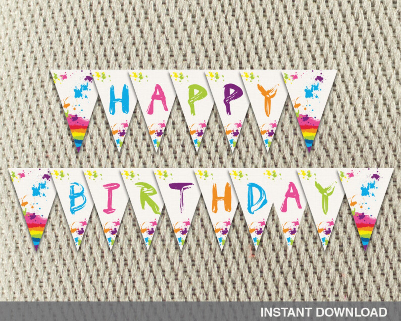 Pennant Banner Art Party Paint Splatter Rainbow | Etsy