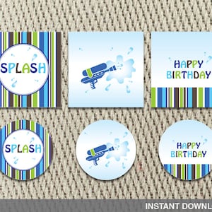 Favor Tags - Stickers - Water Gun - Birthday - Pool - Party - Happy ...