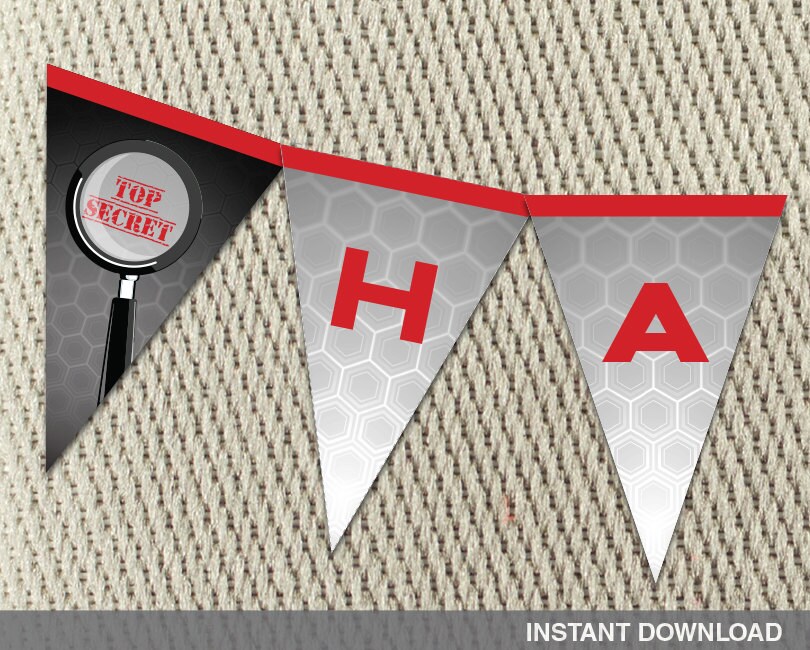 Pennant Banner - Secret Agent Spy - Mission Impossible - Happy Birthday ...