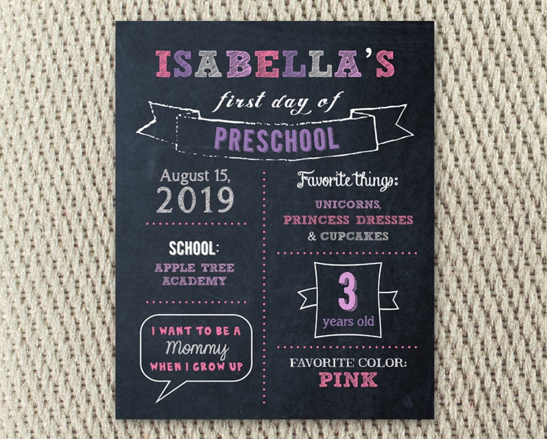 Pinky Purple First Day of School Chalkboard Sign: 8x10 Digital File - Etsy