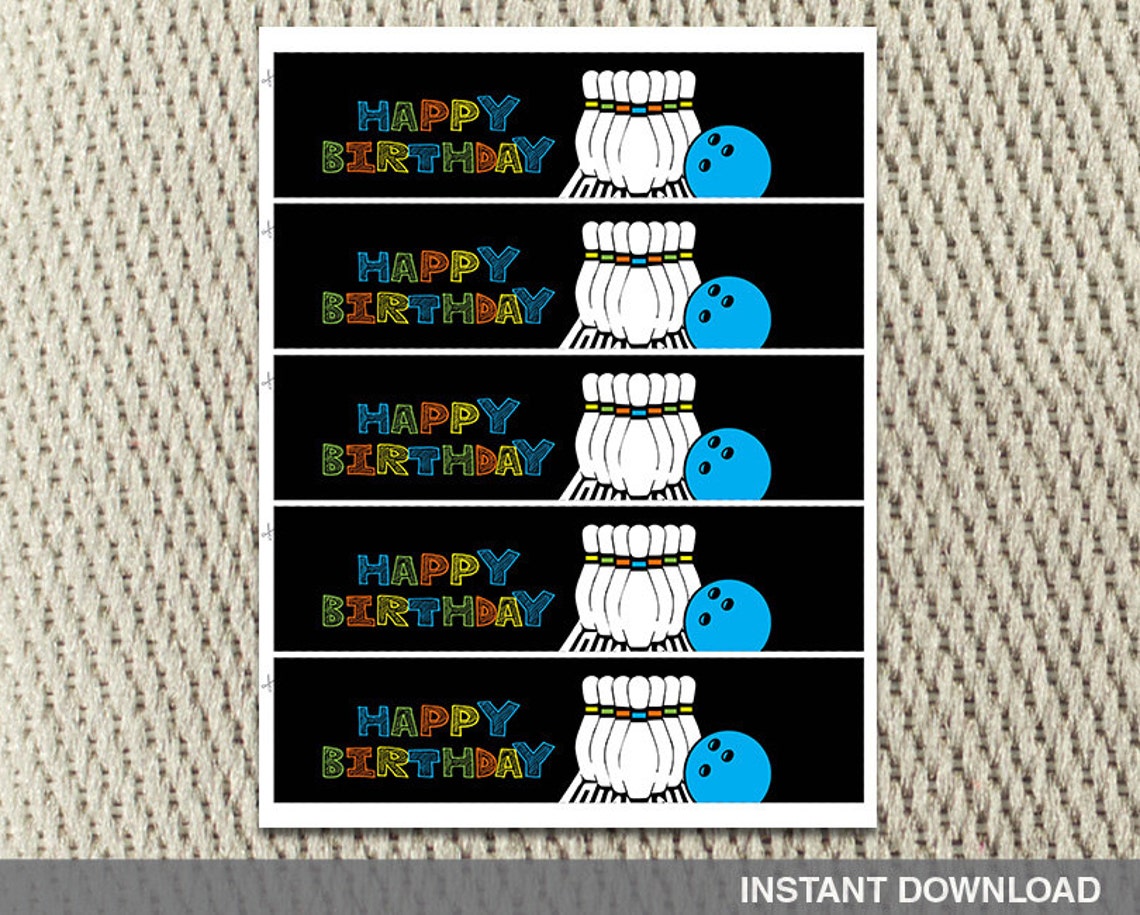 Water Bottle Labels - Bowling - Strike - Let's Bowl - Happy Birthday ...