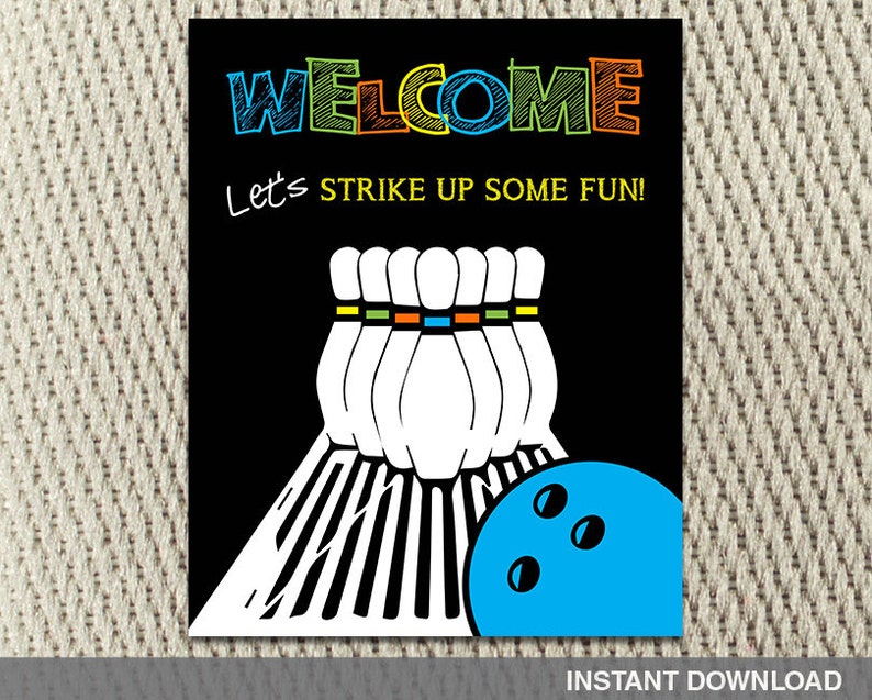 16x20 Welcome Poster Let's Bowl Strike Bowling Party - Etsy