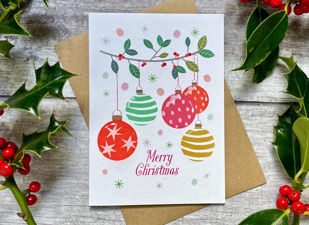 C6 - Christmas Baubles Christmas Card - Etsy