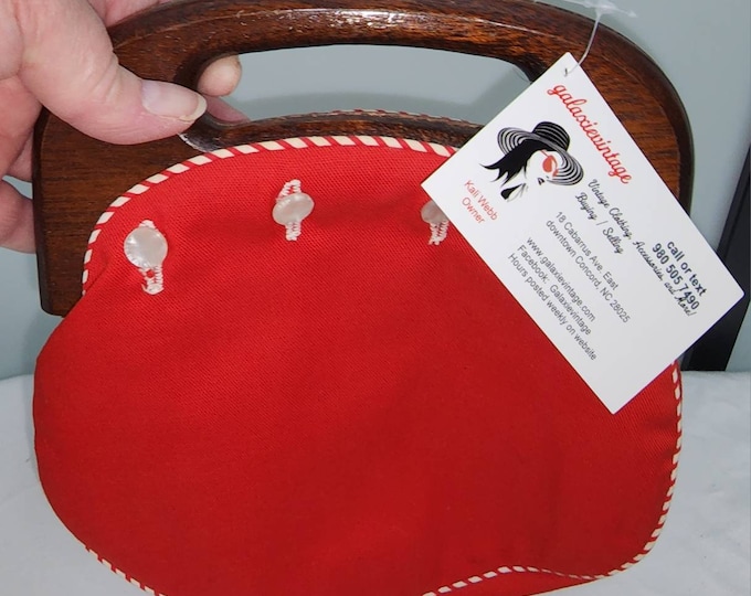 Vintage Bermuda Bag Small 1970s 80s Wood Handle Purse Reversible Red ...