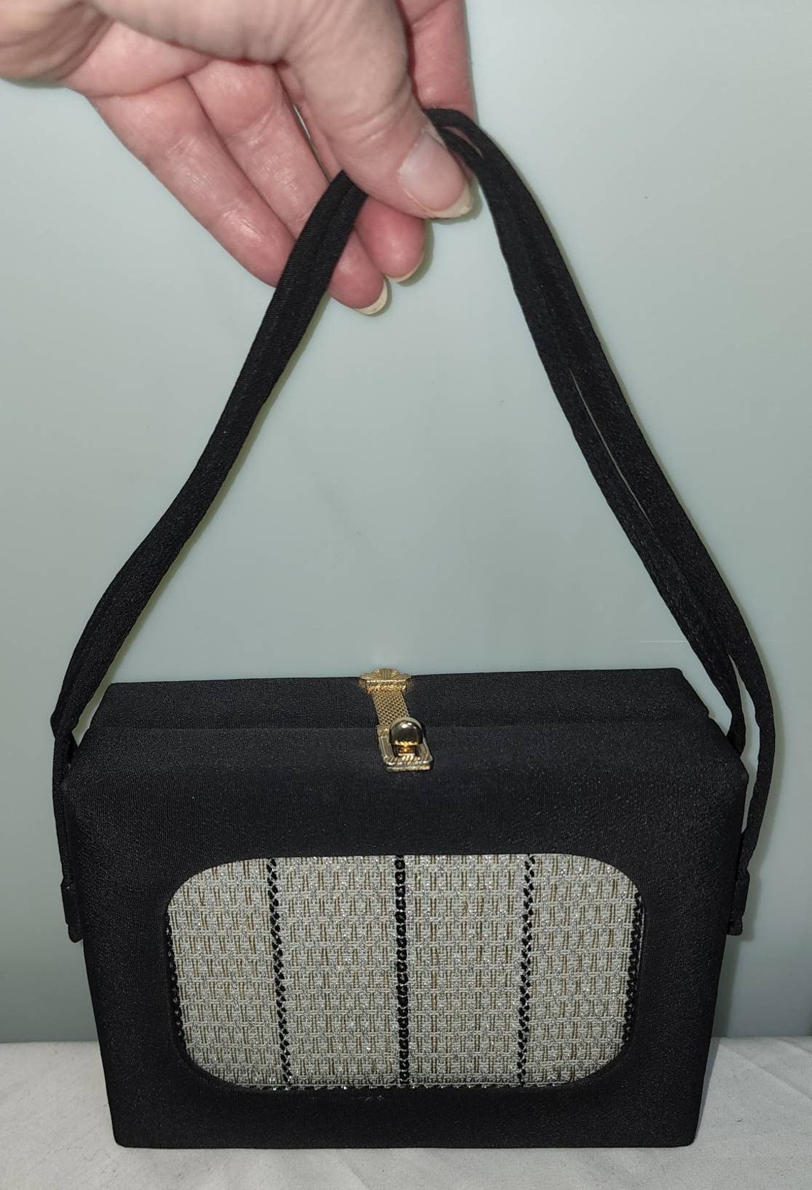 Vintage Box Purse 1950s Small Black Fabric Rectangular Box - Etsy