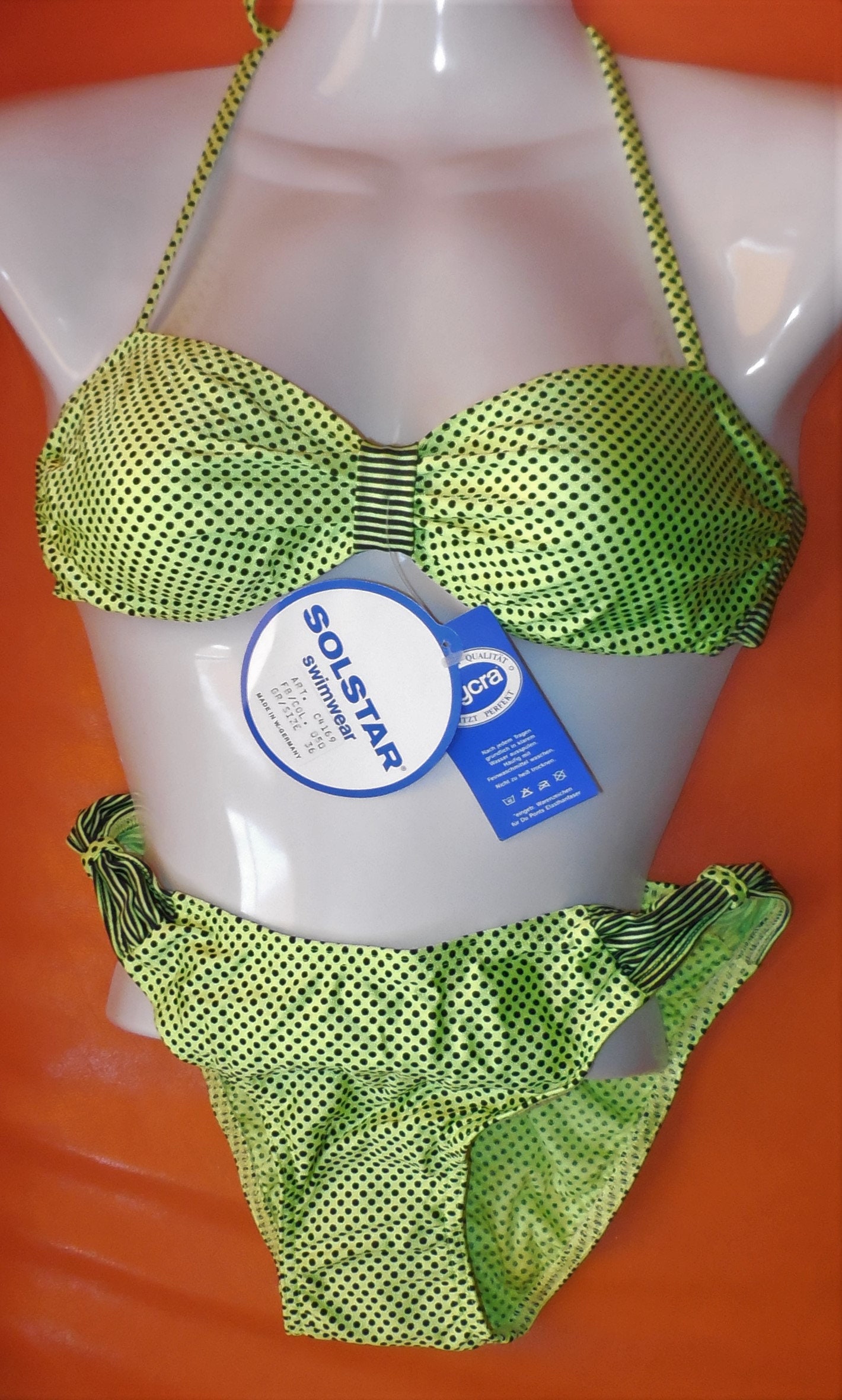 Deadstock Vintage Bikini 1980s Neon Yellow Green Black Polka Etsy
