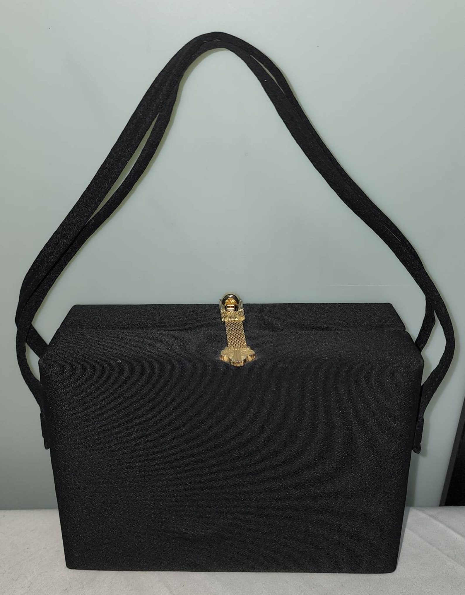 Vintage Box Purse 1950s Small Black Fabric Rectangular Box - Etsy