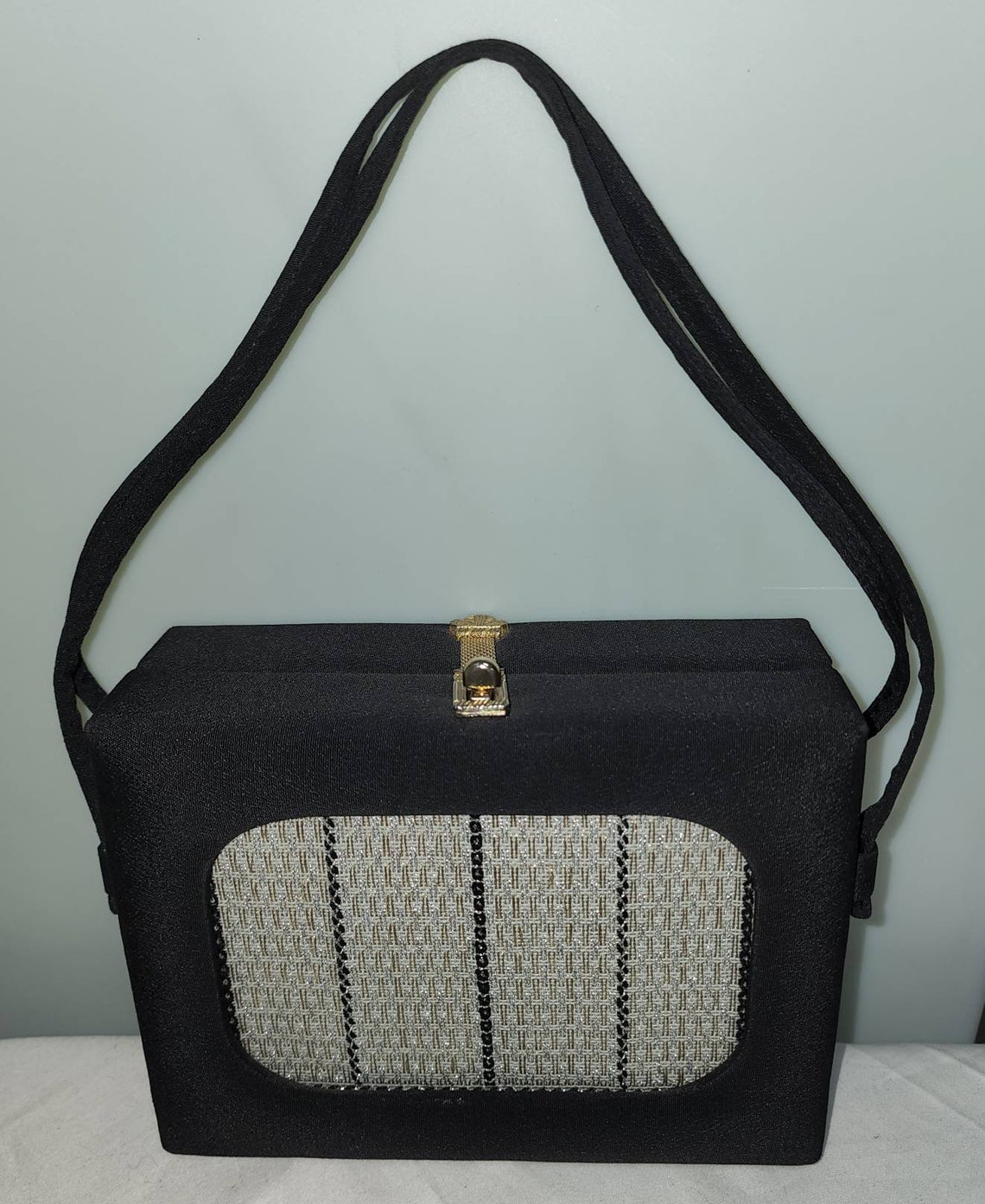 Vintage Box Purse 1950s Small Black Fabric Rectangular Box - Etsy