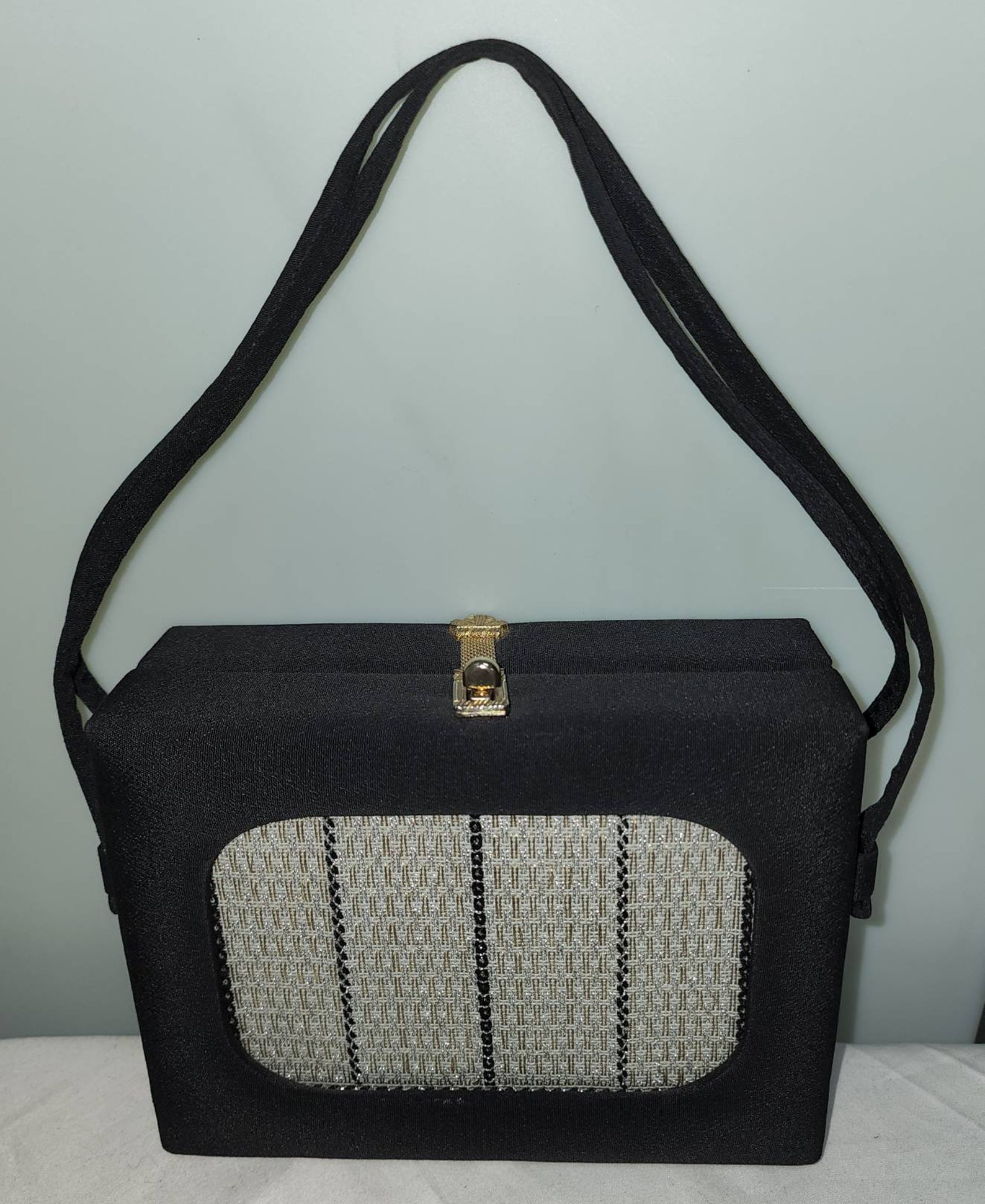 Vintage Box Purse 1950s Small Black Fabric Rectangular Box - Etsy