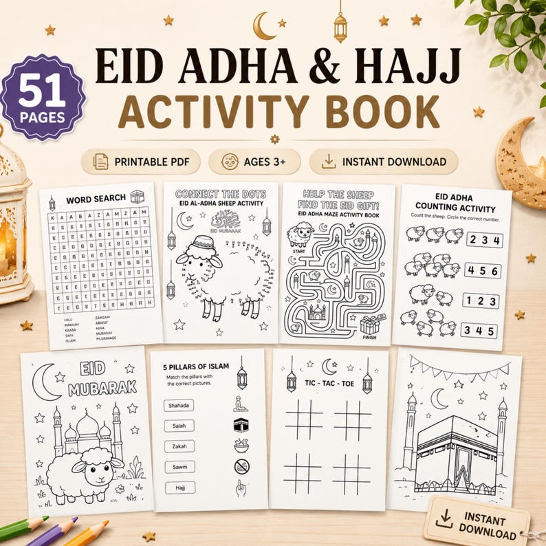 Eid Adha & Hajj Activity Book for Muslim Kids | Islamic Printable PDF ...