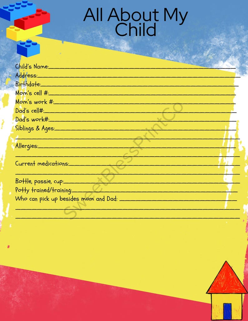 Primary Colors Daycare Forms Bundle Printable Childcare Management ...