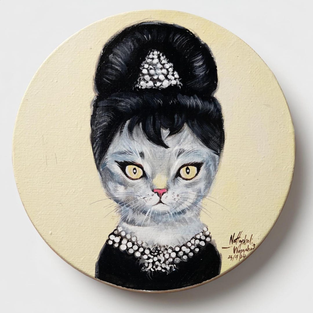 Custom Hand Painted Cat Portrait, Hollywood Glamour Kitten Artwork - Etsy
