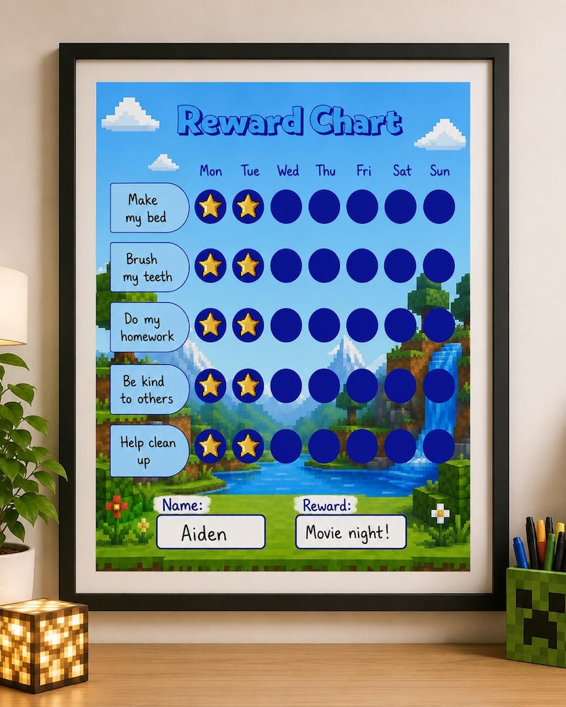 Pixel Reward Chart for Kids | Reusable Behavior Tracker (digital ...