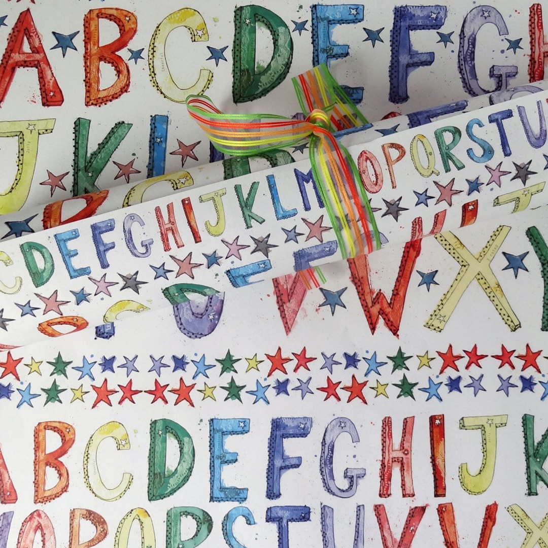 A to Z Recycled Wrapping Paper: Eco-friendly Alphabet Design (3 Sheets ...
