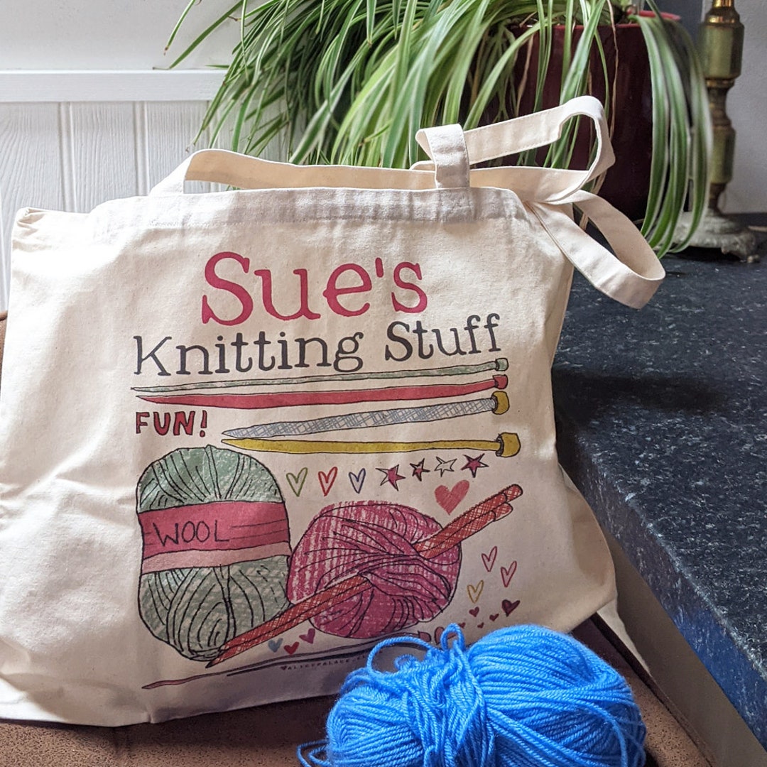 Personalized Knitting Project Bag: Cotton Yarn Bag, Knitter Gift - Etsy