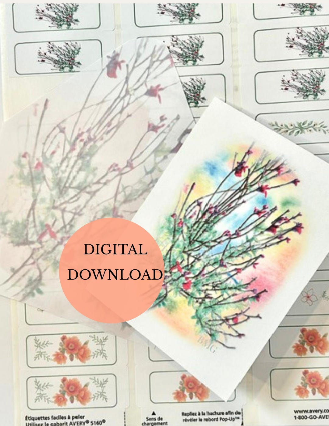 Watercolor Greeting Card Printable Bundle Wildflower Card Ephemera Junk ...