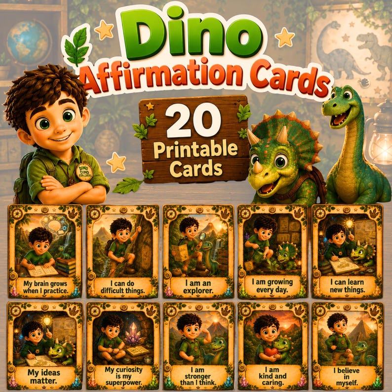 Dinosaur Affirmation Cards for Kids | Printable Encouragement (digital ...