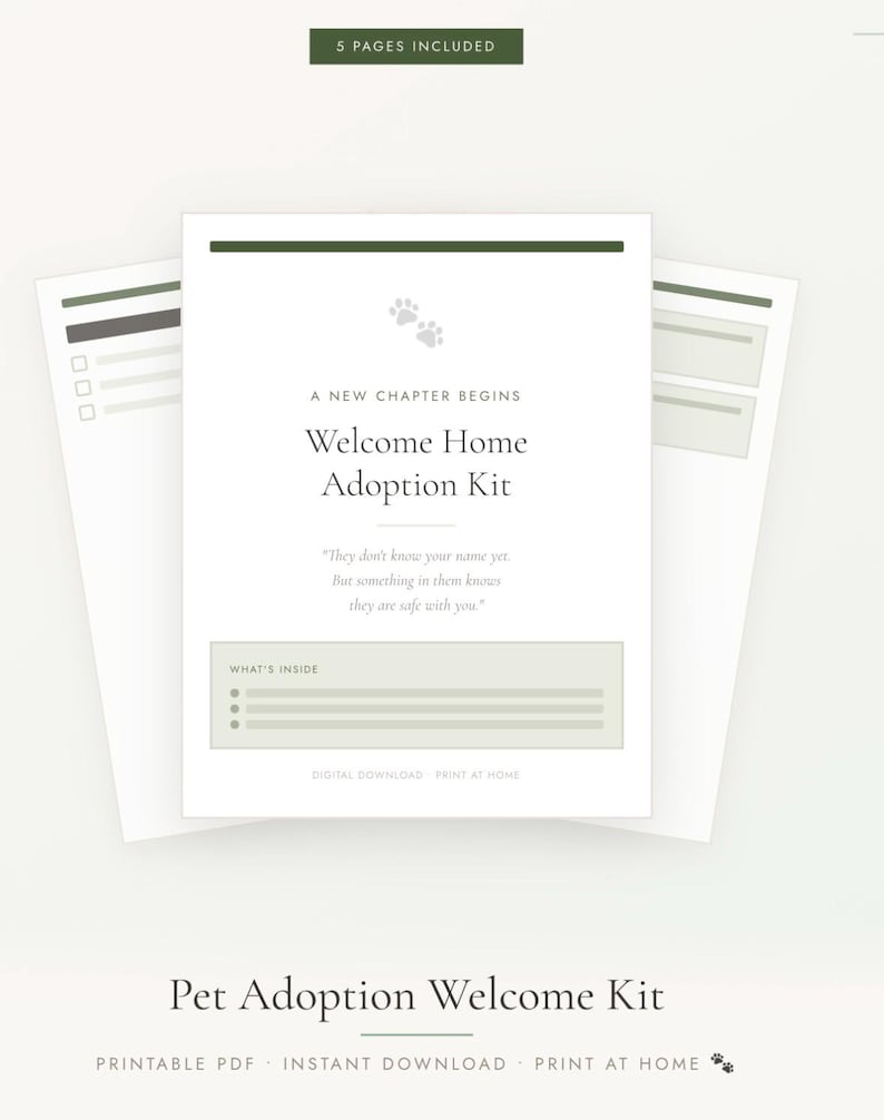 Pet Adoption Binder Printable: Puppy, Dog, Cat Welcome Kit (digital ...