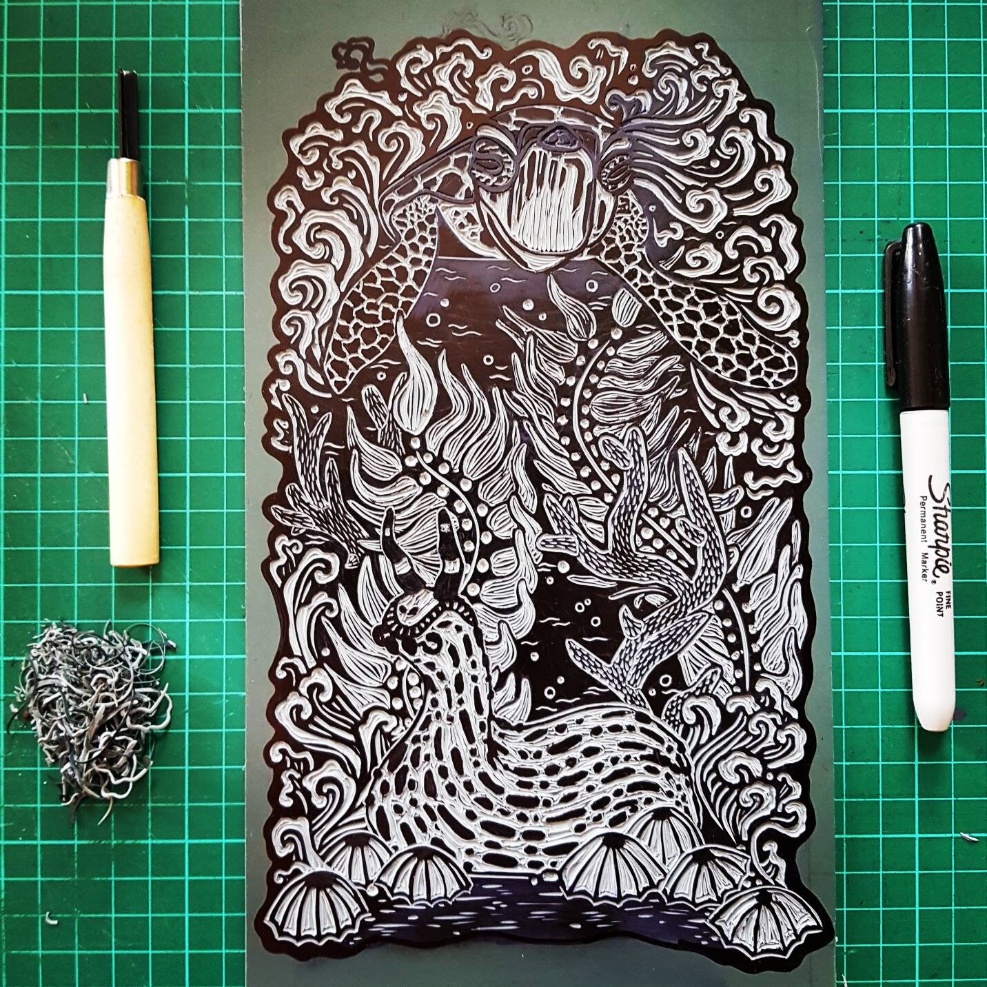 Turtle and Sea Slug Ocean Lino Relief Print - Etsy