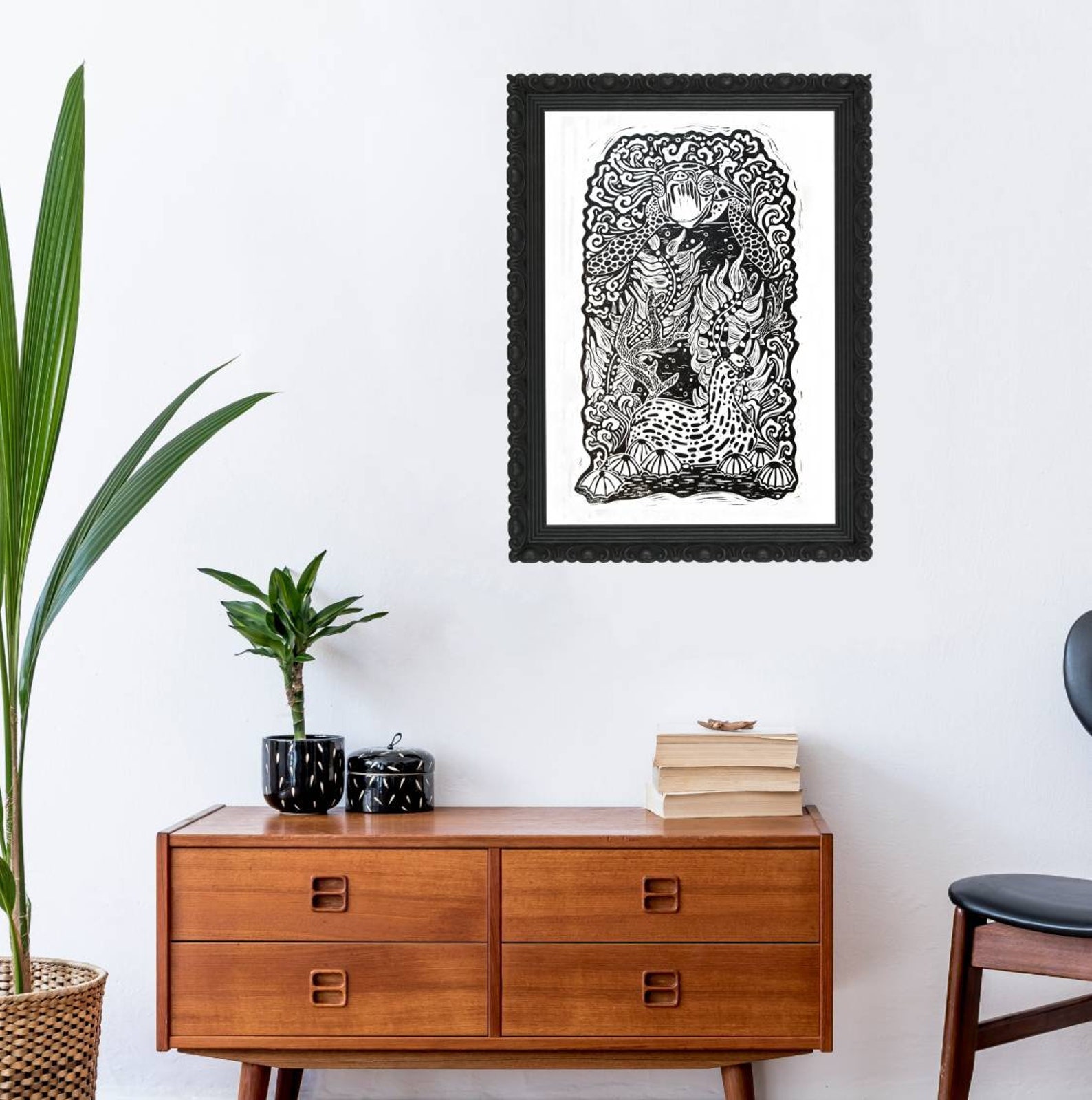 Turtle and Sea Slug Ocean Lino Relief Print - Etsy