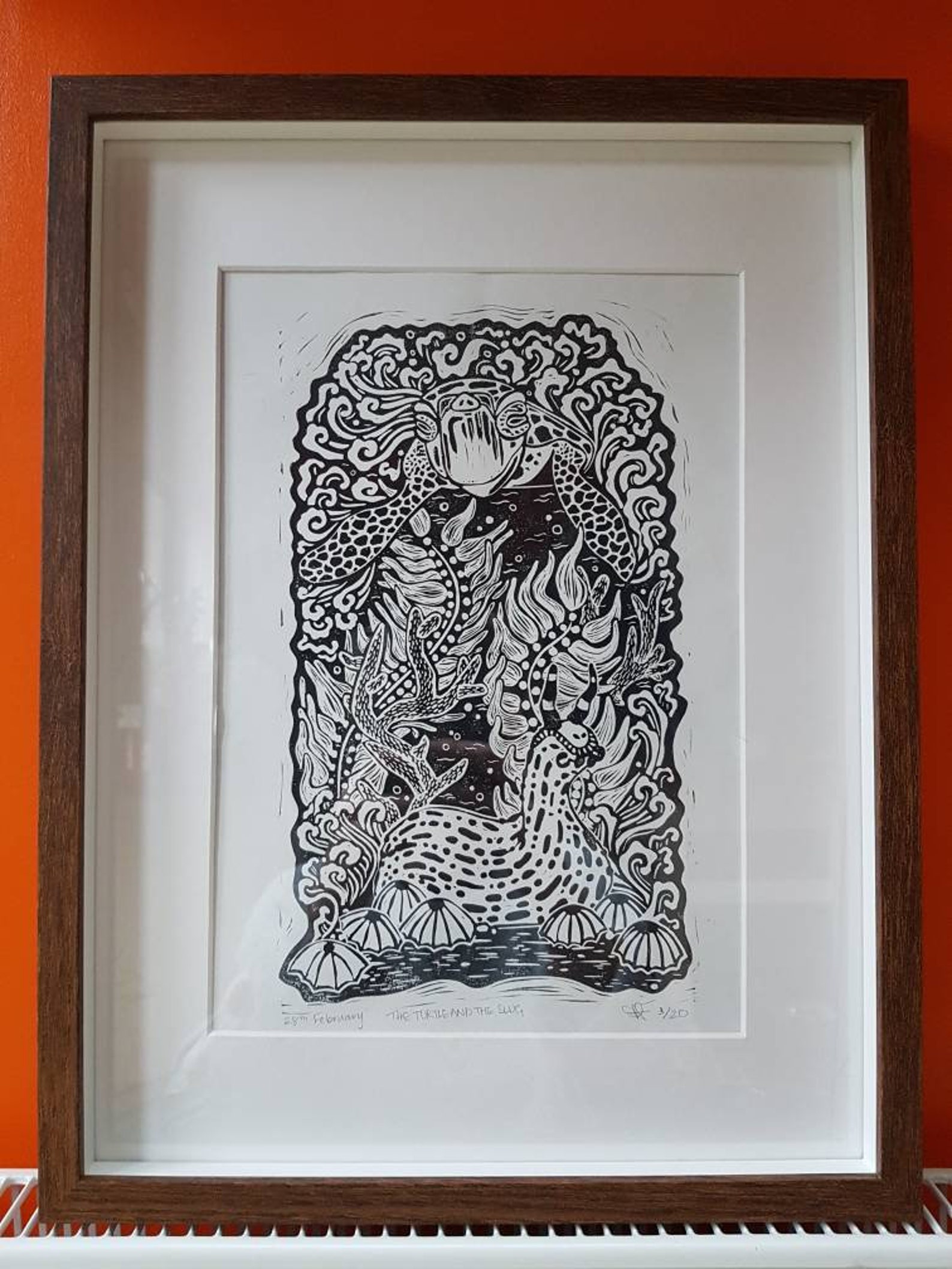 Turtle and Sea Slug Ocean Lino Relief Print - Etsy