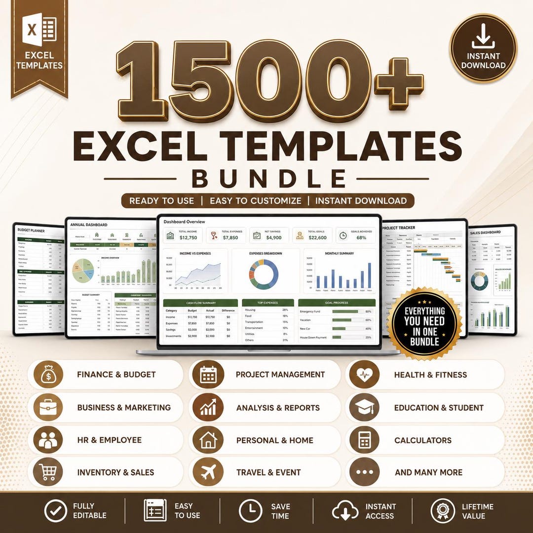 1500+ Excel Templates Bundle | Personal & Business Finance, Expense ...