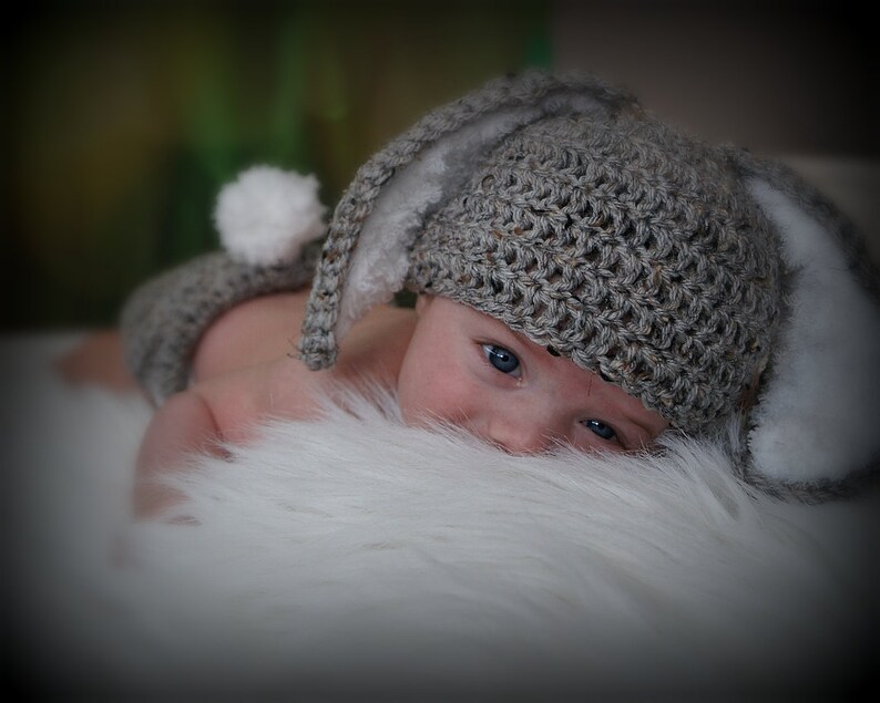 Crochet Baby Hat Easter Bunny Rabbit Ears Photo Prop Diaper - Etsy