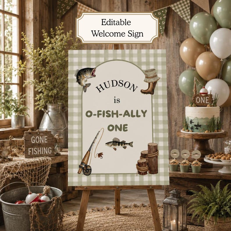 Fishing Birthday Party Bundle, Editable Fishing Birthday Decor, Gone ...