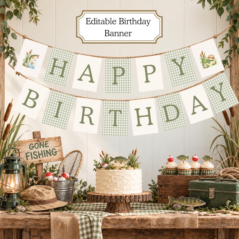 Fishing Birthday Party Bundle, Editable Fishing Birthday Decor, Gone ...