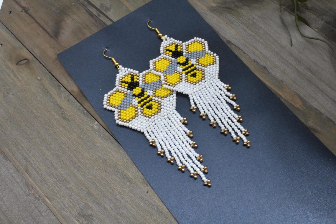 Beaded Honey Bee Earrings: Miyuki Seed Beads, 18k Gold - Etsy