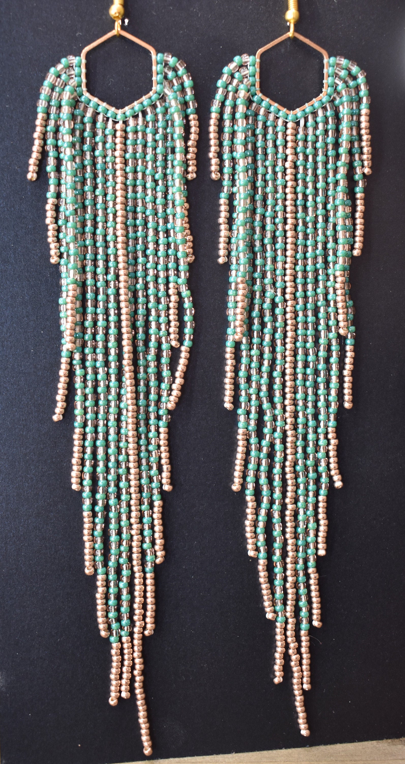 Green & Gold Beaded Shoulder Duster Earrings: Miyuki Seed Beads - Etsy