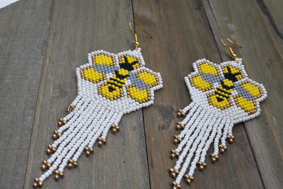 Beaded Honey Bee Earrings: Miyuki Seed Beads, 18k Gold - Etsy