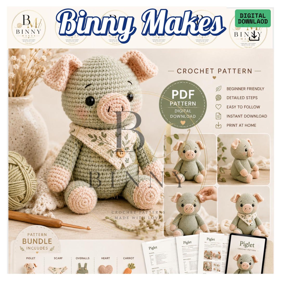 Mini Pig Crochet Amigurumi Pattern, Farm Animal Plushie Tutorial ...