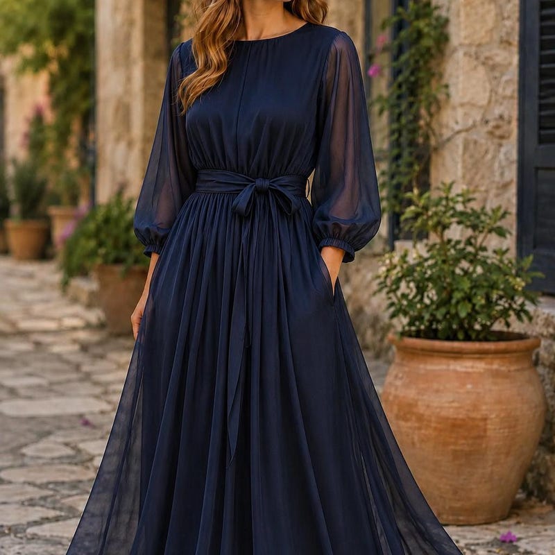 Navy Blue Modest Gown - Etsy