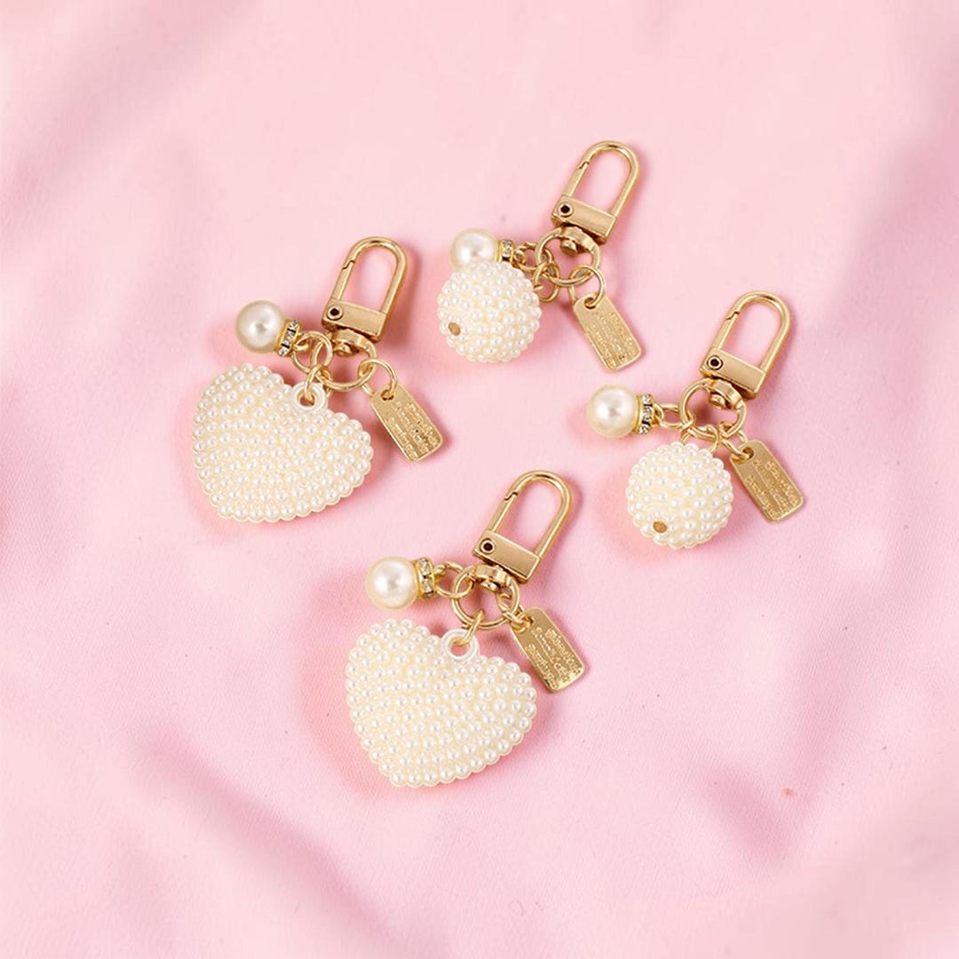 Pearl Heart Keychain, Cute Faux Pearl Bag Charm, Gold Lobster Clasp ...