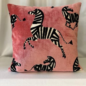 Pink Cut Velvet Zebra Pillow: Whimsical Black Velvet Back (16x16) - Etsy